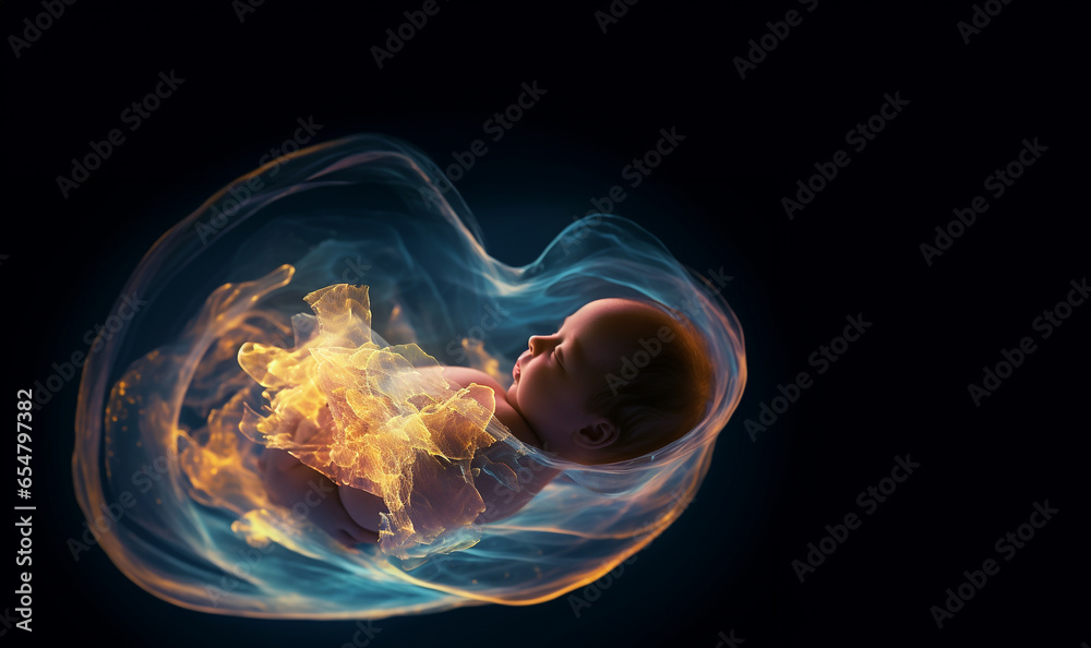 Human fetus in the womb prior to birth, approx 12 - 16 weeks after ...