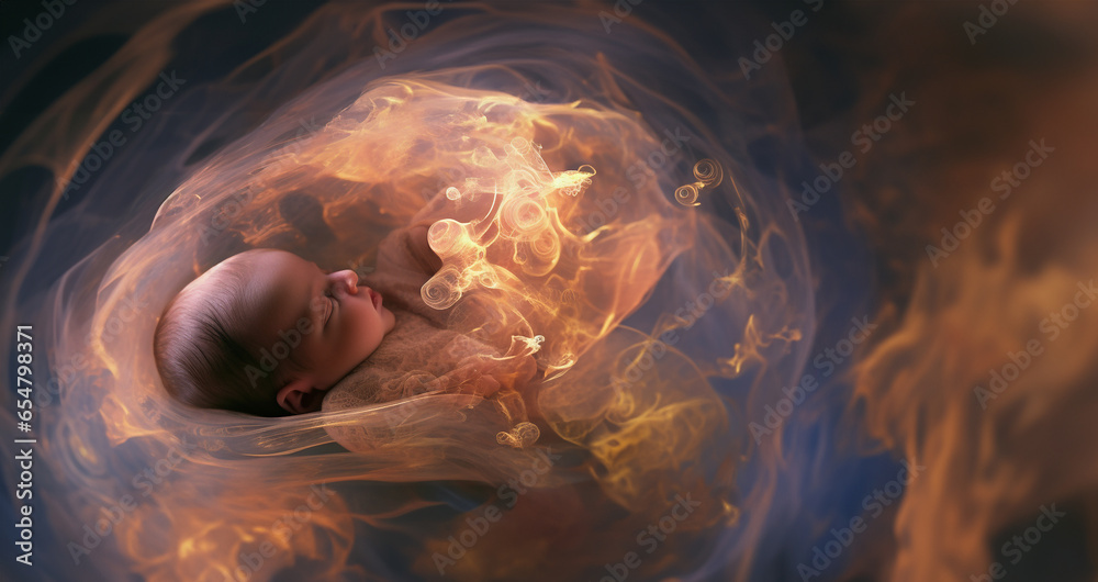 Human fetus in the womb prior to birth, approx 12 - 16 weeks after ...