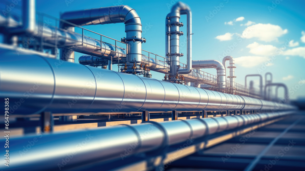 Pipeline at Industrial zone, Steel long pipes in Petrochemical oil ...