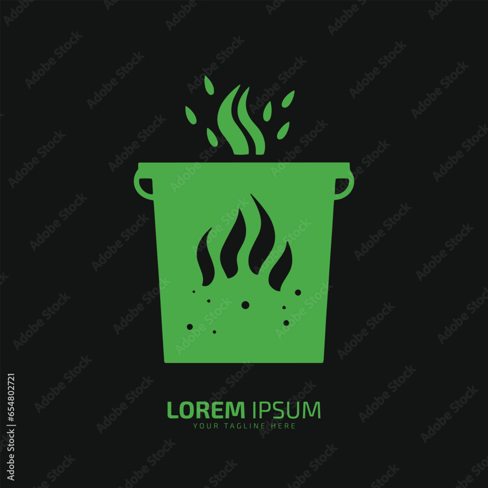 Minimal or abstract dustbin logo vector icon silhouette isolated green ...