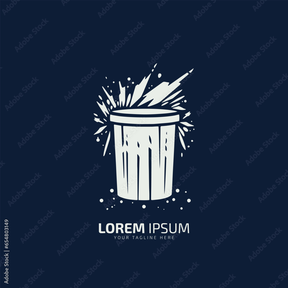 Minimal or abstract dustbin logo vector icon silhouette with blue ...