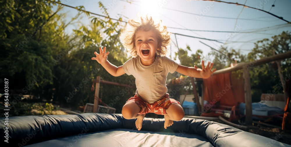 child jumping, a child on the trampoline jumping happily hd wallpaper ...