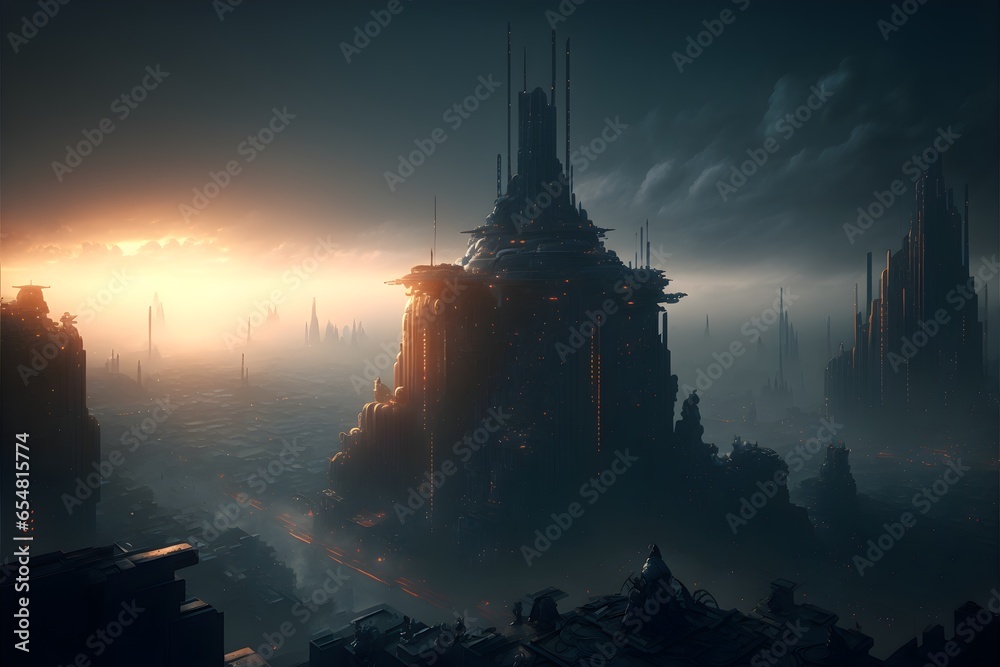 Ilustracja Stock: world cityscape landscape scifi futuristic warhammer ...