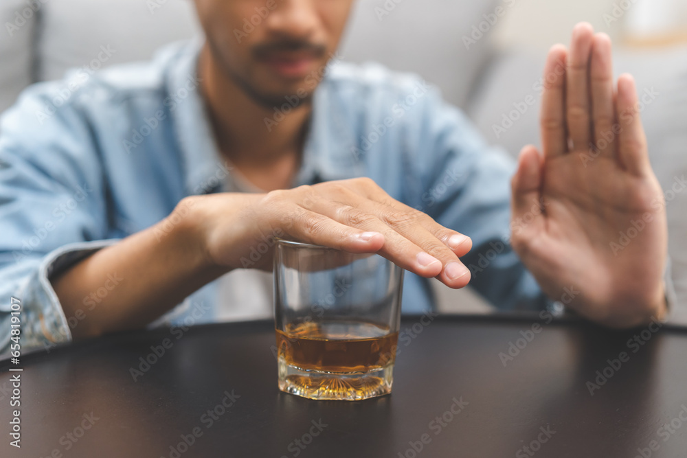 Alcoholism, depressed asian young man refuse, push out alcoholic ...