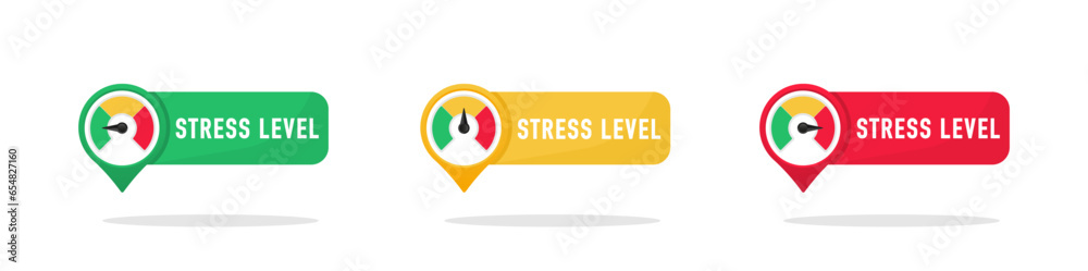 Stress level meter icon set. Emotion overload, burnout and fatigue from ...