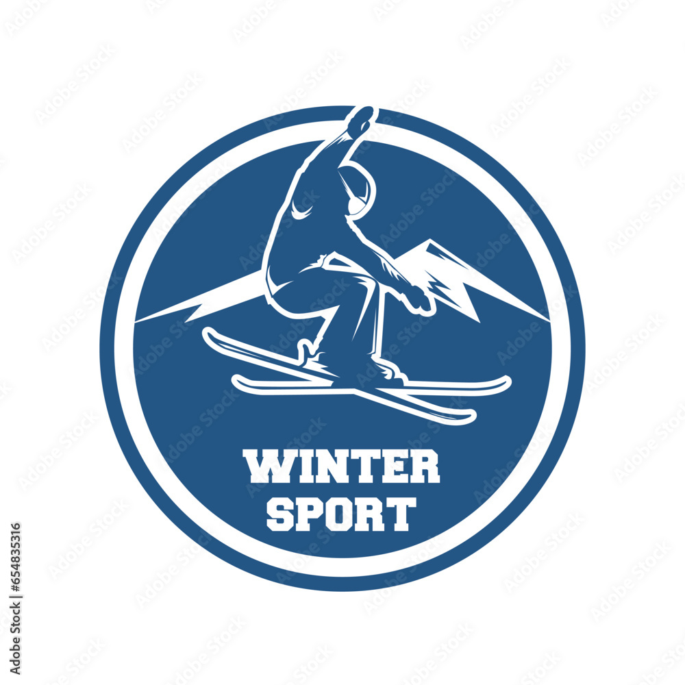 Winter Sports logo old school retro design style, Ski Club Label ...