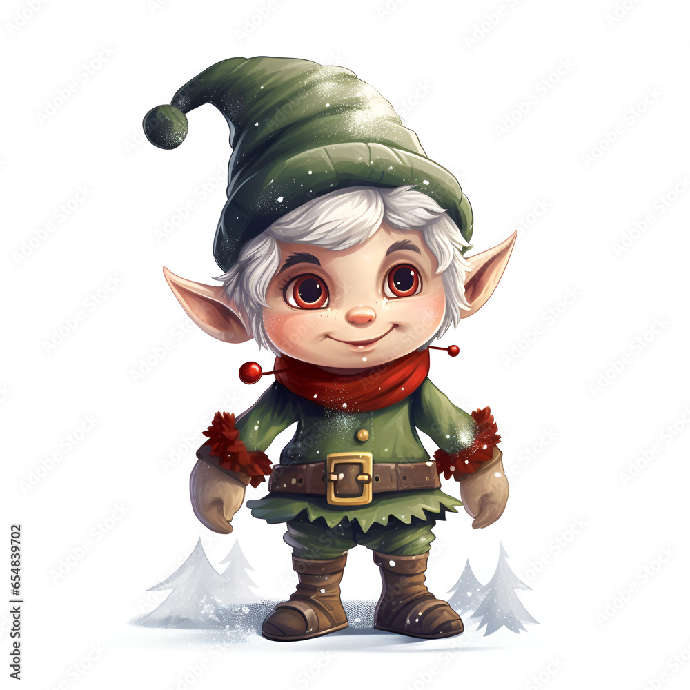 Cartoon elf with white hair, green hat and red scarf Stock Photo ...