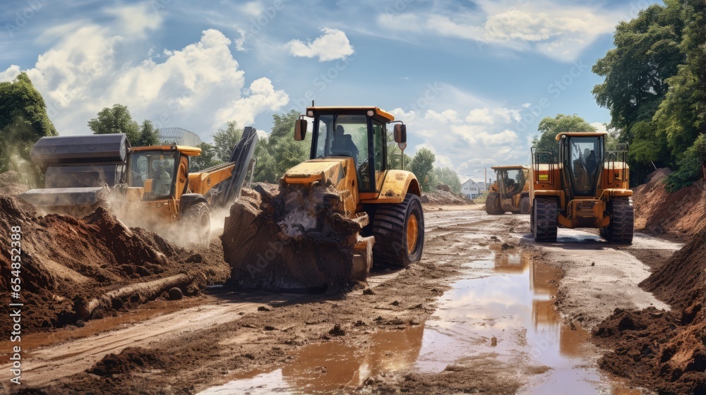 Heavy machinery used for earth moving construction and excavation tasks ...
