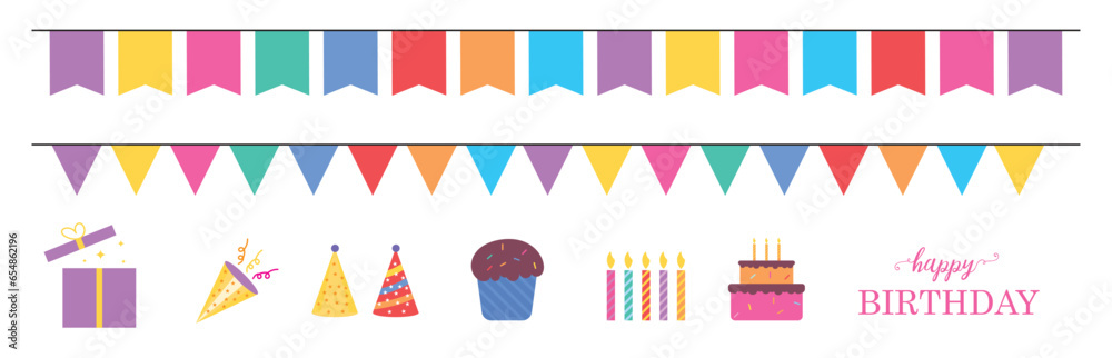 Cartoon Birthday Party Elements Set. Vector Illustration for Festive ...