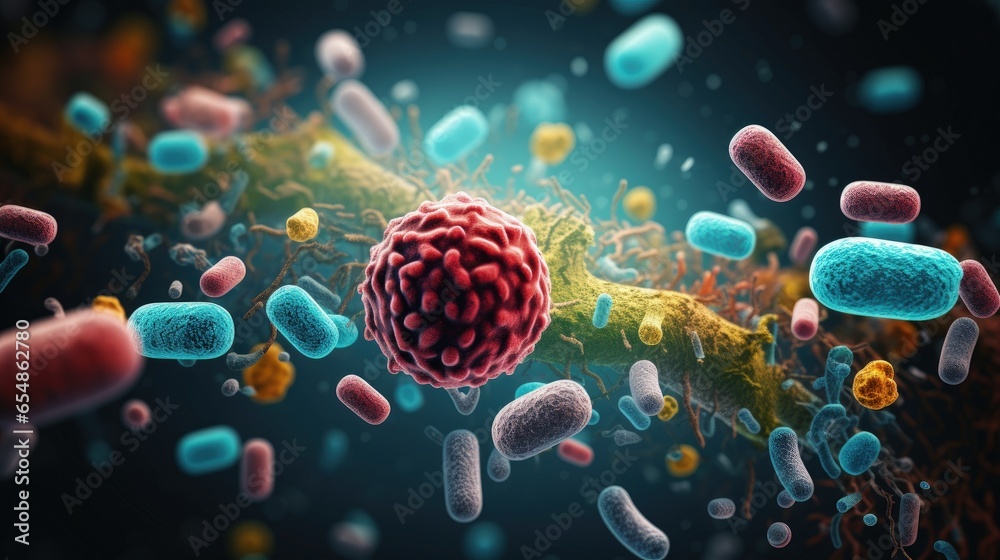 Vibrant gut bacteria microorganisms in digestive system 3D ...