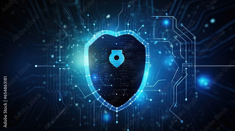 Cybersecurity concept shield with icons and polygons connected by ...