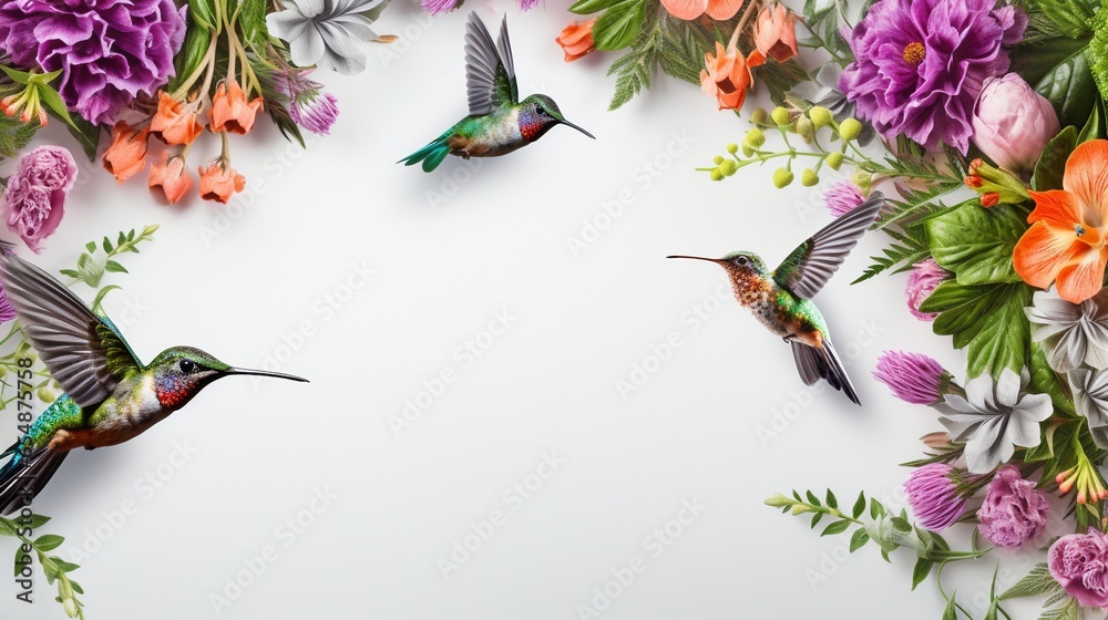 Hummingbirds corner border on a large white background, ai generated ...