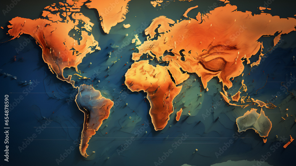 colorful world map with different layers by colors. 3D atlas ...
