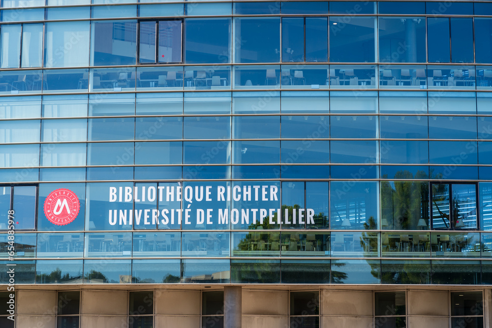 Montpellier, France - 09 30 2023 : Closeup view of the glass facade of ...