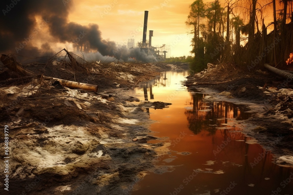 Water pollution caused by industrial runoff, agricultural chemicals ...