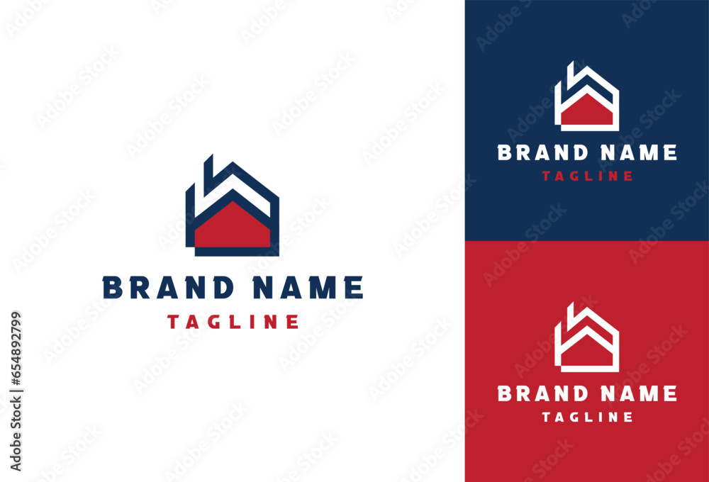 House Logo. Red House Symbol Geometric Linear Style isolated on Double ...
