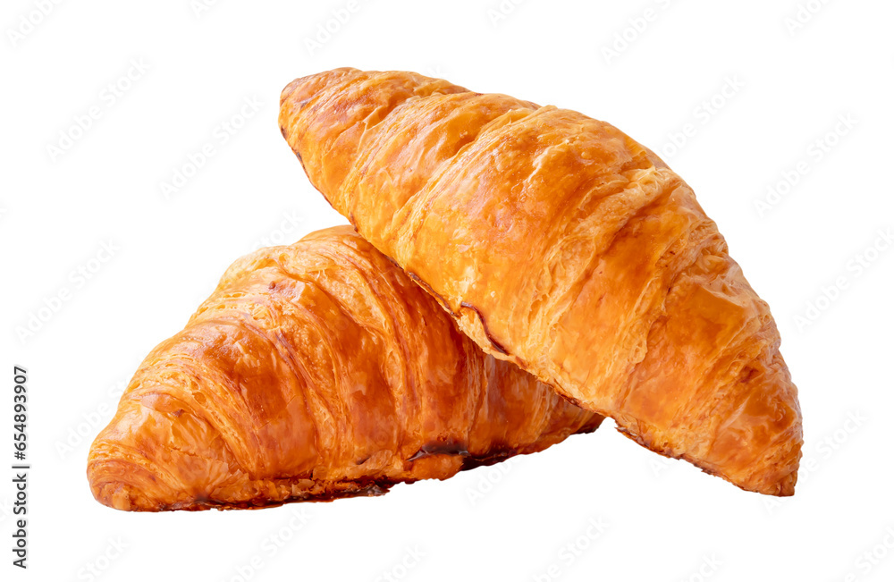two piece of croissant in stack and cross shape isolated on white ...