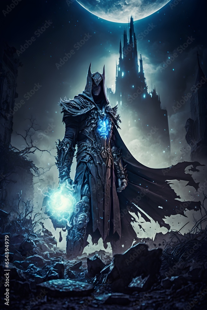 Futuristic Wizard Wearing Magically Powered Technoorganic Armour Action Pose Cinematic Lighting