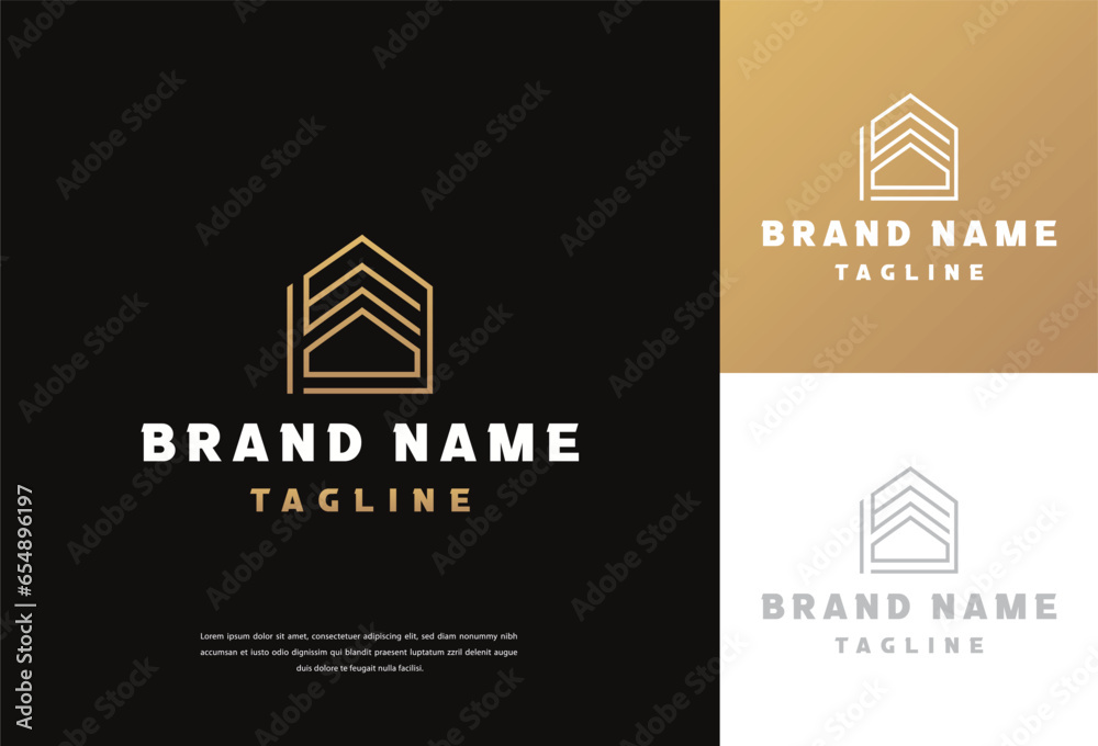 House Logo. Gold House Symbol Geometric Linear Style isolated on Double ...