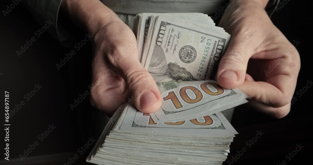 Vidéo Stock Unknown man hands calculating dollar. Unrecognizable man ...