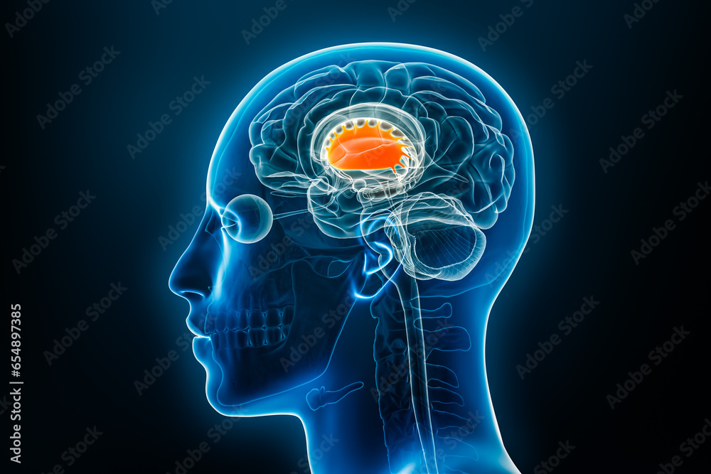Xray lateral or profile view of the putamen 3D rendering illustration ...