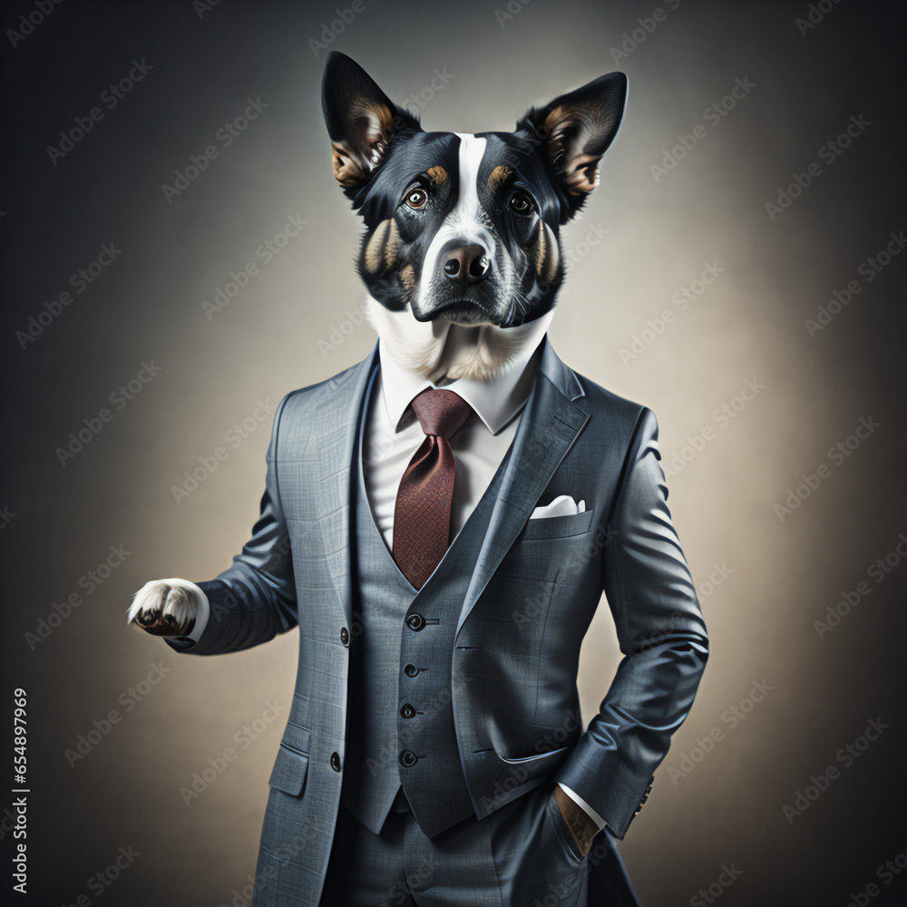 dog dressed as businessman with suit and tie. Animal as businessman wth ...