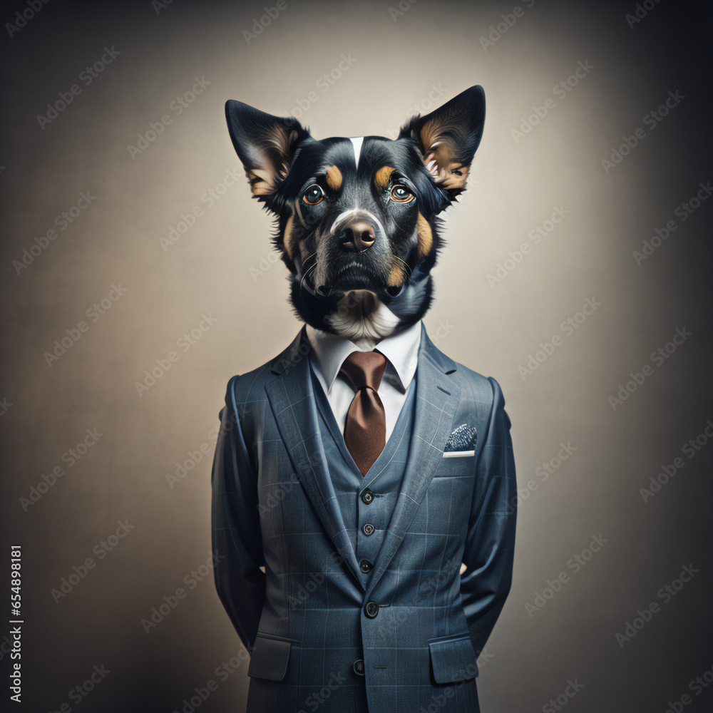 dog dressed as businessman with suit and tie. Animal as businessman wth ...