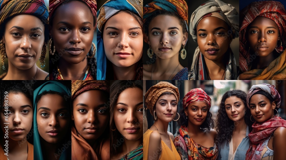 Multi ethnic people of different age looking at camera collage mosaic ...