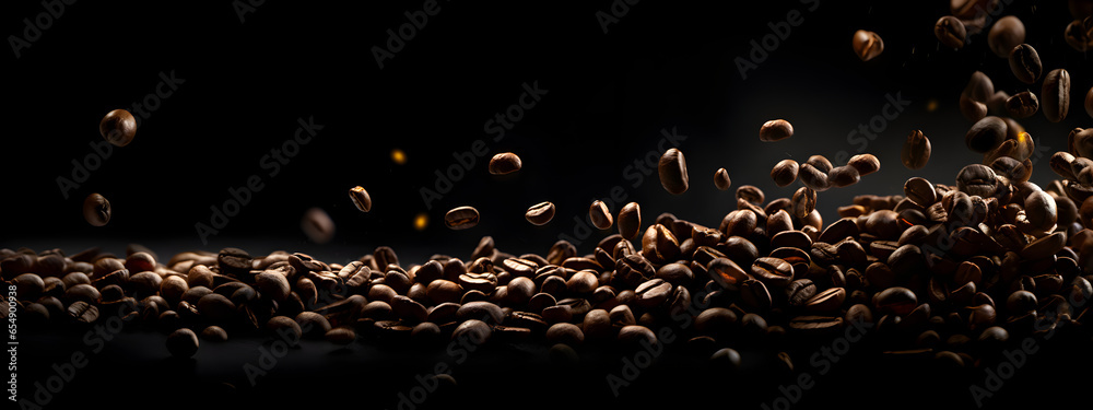 arrière-plan rempli de grains de café sur fond noir Stock Illustration ...