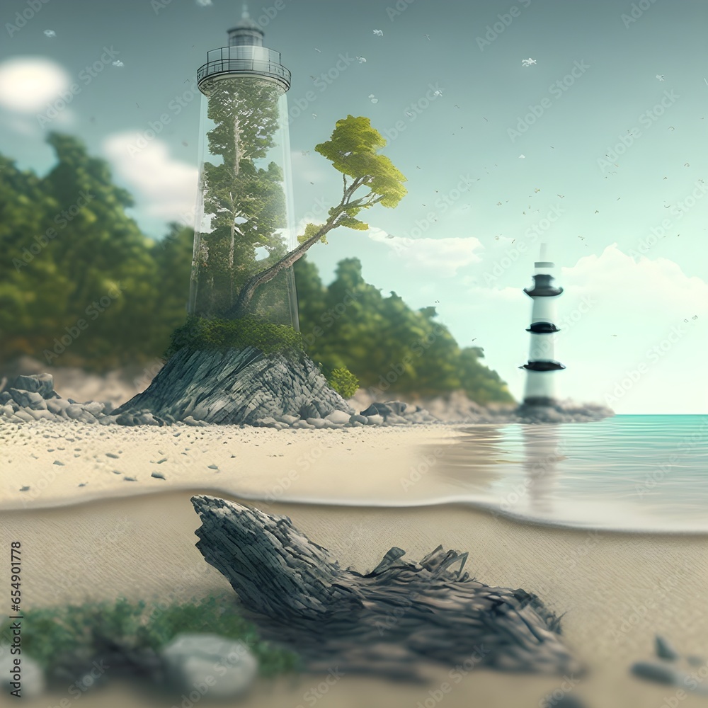 sandy beach trees made of glass bit further from the waterline strange ...