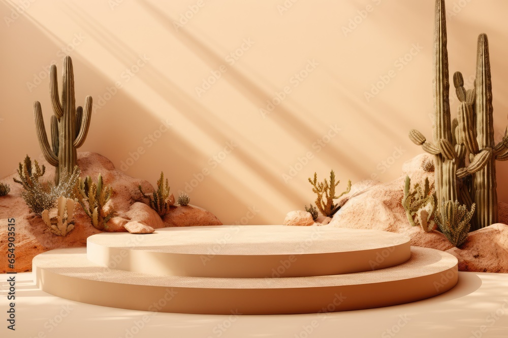Desert-themed sandy podium with cacti shadows - Unique Product Display - AI Generated ...