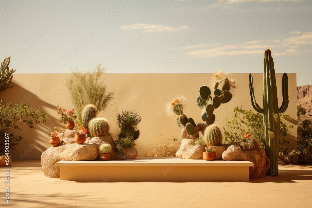 Desert-themed sandy podium with cacti shadows - Unique Product Display ...