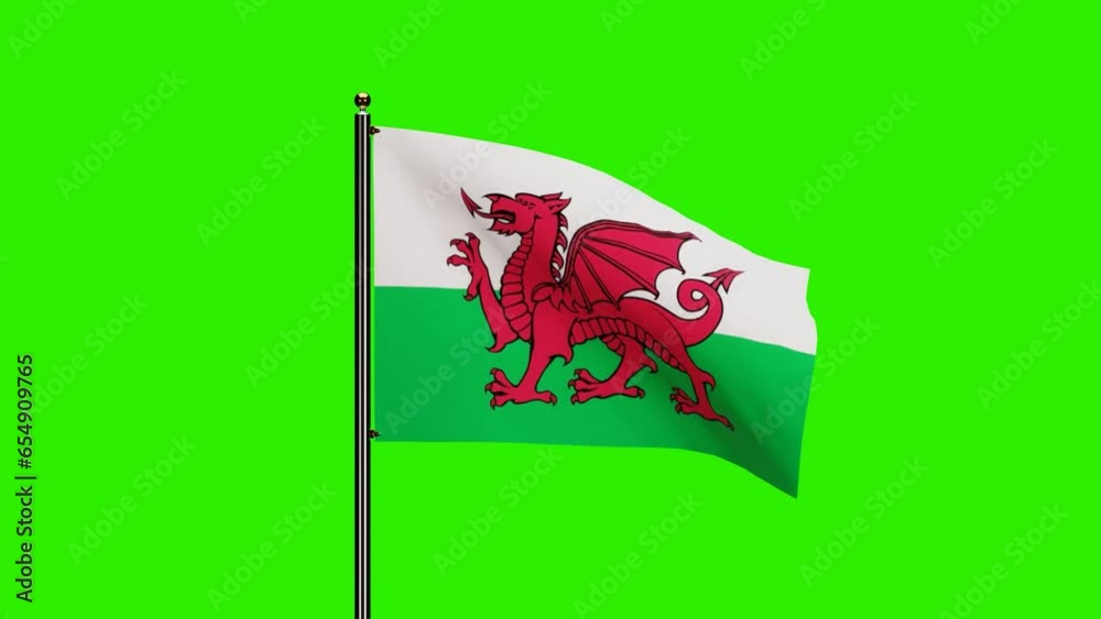 3D Rendered Wales National Flag Waving Animation with Realistic Wind Motion, National flag of ...