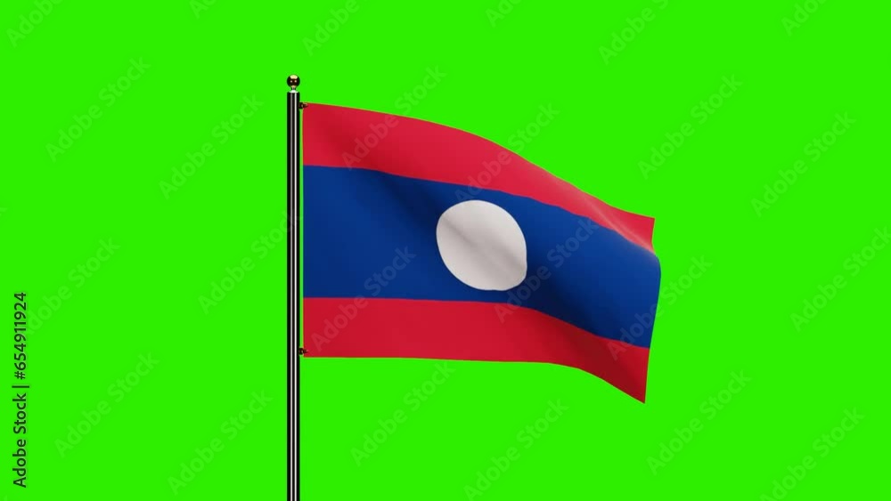 3D Rendered Laos National Flag Waving Animation with Realistic Wind ...
