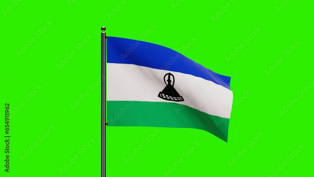 3D Rendered Lesotho National Flag Waving Animation with Realistic Wind ...