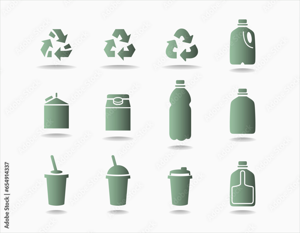 Set of 12 recycling signs and drink packaging icons. Collection of ...