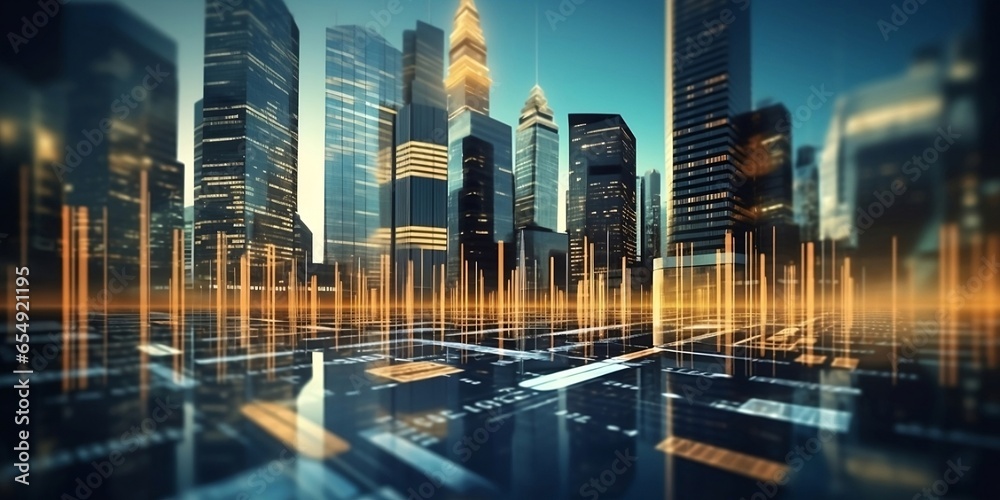 Abstract business background with buildings and coins. business and ...
