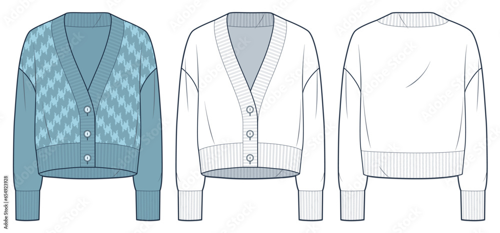 Cardigan technical fashion illustration, blue design. Sweatshirt ...