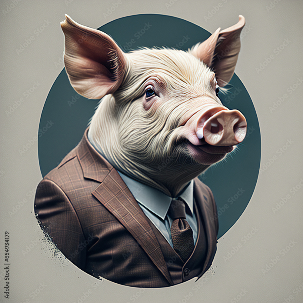 pig dressed as businessman with suit and tie. Animal as businessman wth ...