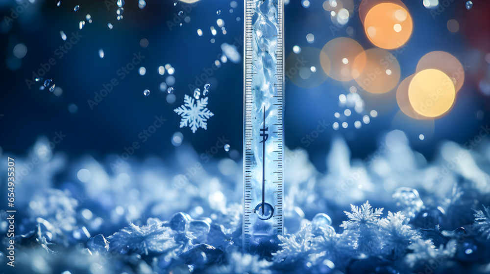 Sub-zero temperature thermometer. Concept of low-temperature, cold and ...