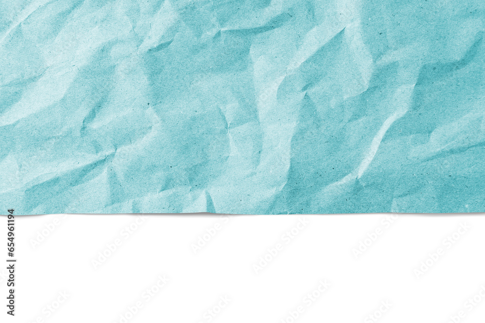 Recycled crumpled cyan paper texture with edge, border isolated on ...