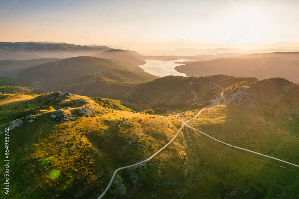 Sunset nature mountains around Mavrovo lake north Macedonia Stock Photo ...