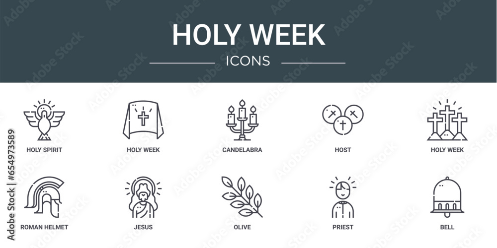 set of 10 outline web holy week icons such as holy spirit, holy week ...
