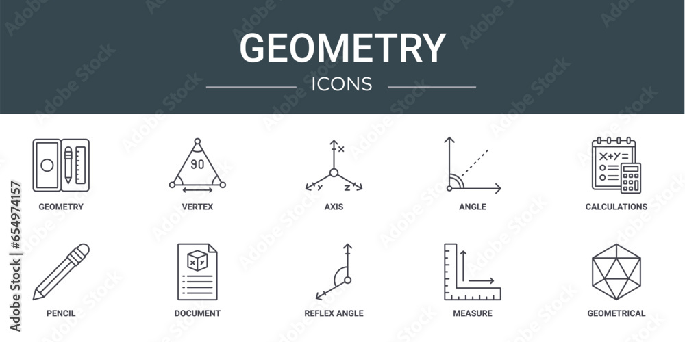 set of 10 outline web geometry icons such as geometry, vertex, axis ...
