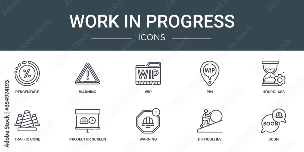 set of 10 outline web work in progress icons such as percentage ...