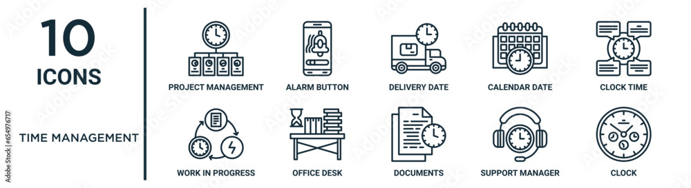 time management outline icon set such as thin line project management ...