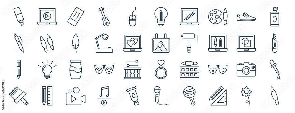 set of 40 outline web general arts icons such as media, pen, pencil ...