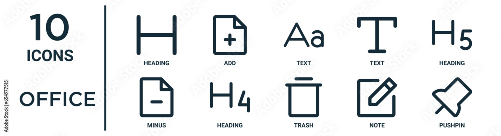 office outline icon set such as thin line heading, text, heading ...