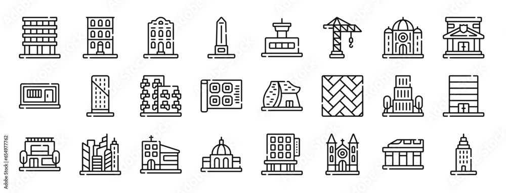 set of 24 outline web architecture and city icons such as building ...