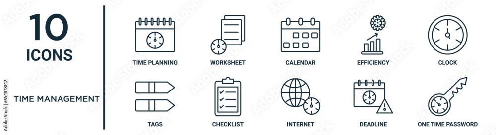 time management outline icon set such as thin line time planning ...